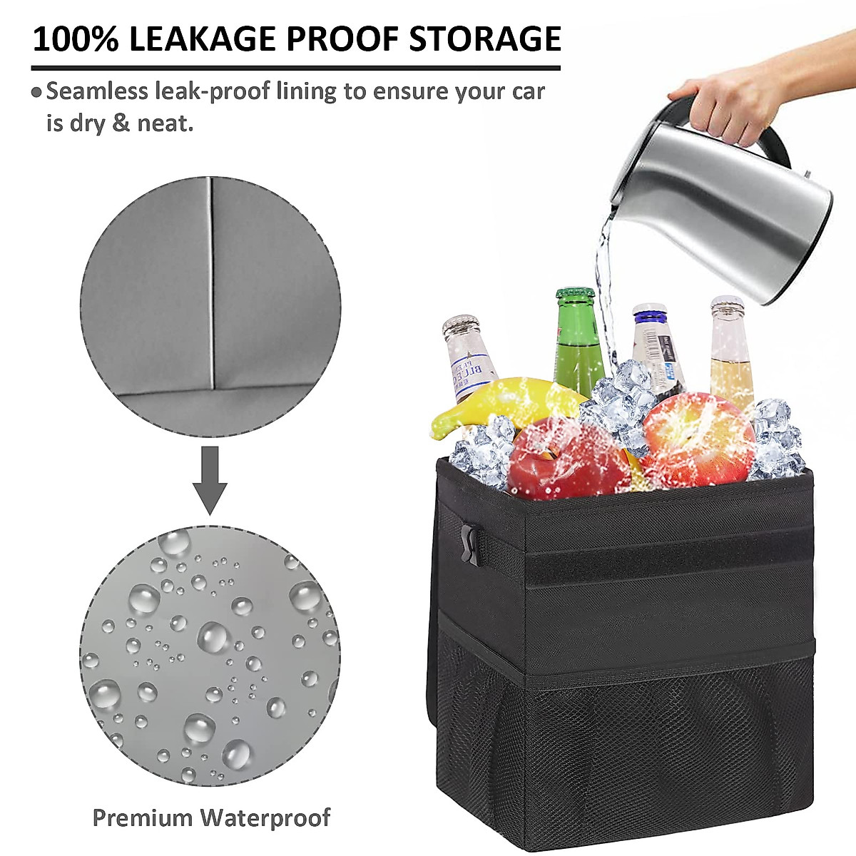 Vankor Car Trash Can for Car Cute, Car Trash Bag Bin Hanging Waterproof Automotive Car Garbage Cans Leak Proof Vehicle Trash Can Black