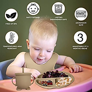 mutualproducts - Baby Feeding Set 10-Piece | Baby Led Weaning Utensils Set Includes Suction Bowl and Plate, Baby Spoon and Fork, Sippy Cup with Straw and Lid | Baby Feeding Supplies Set (B-Beige)