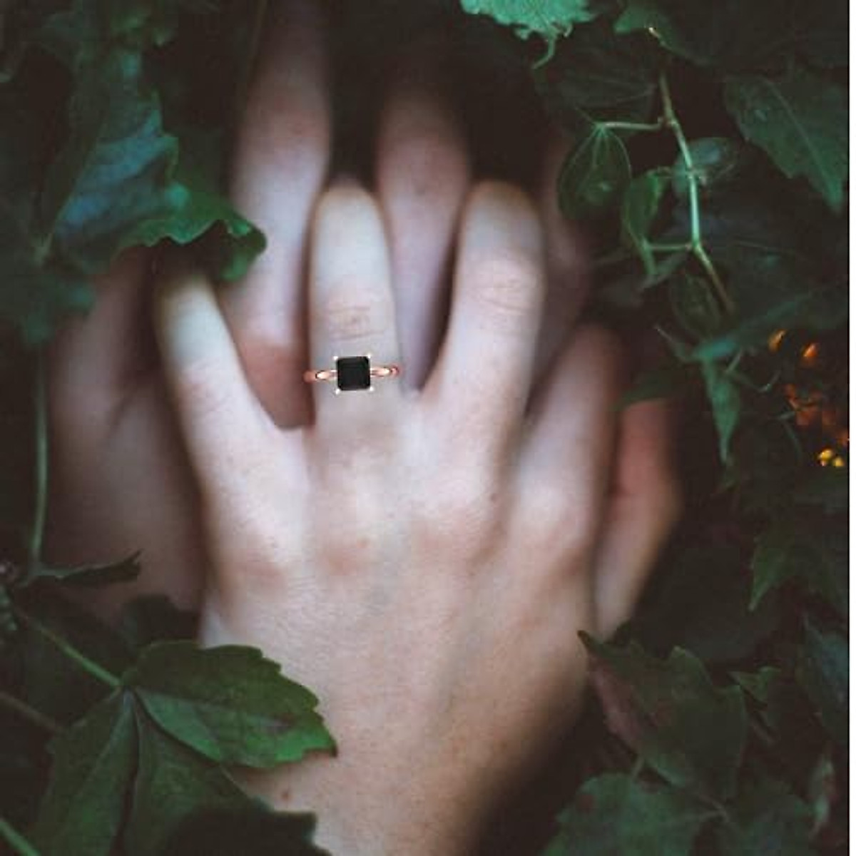 2.0 ct Princess Cut Solitaire Natural Black Onyx Engagement Wedding Bridal Promise Anniversary Ring 18K Rose Gold Size 3.5