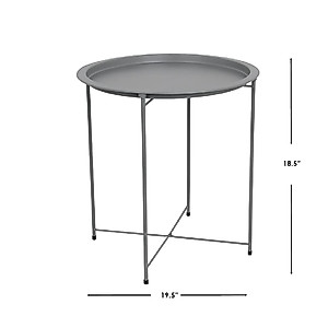Home Basics , Matte Grey Foldable Round Multi-Purpose Metal Side Accent, Coffee, End Table for Bedroom, Living Room