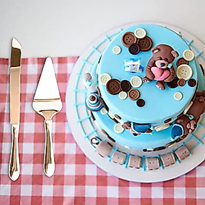 Homi styles Metallic Rose Copper Gold Stainless Steel Cake Serving Set - Cake Knife and Server - Cake Serving Set With Serrated Blade for Easier Cutting - Holidays, Birthdays, Wedding, Anniversary