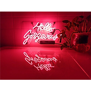 Hello Gorgeous Neon Lights Signs Neon Sign Art Decorative Wall Light Dector for Kids Room, Beer Bar, Wedding, Party,Holiday Real Glass Pure Hand Curved 14x8.5 Inches