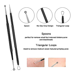 Pimple Popper Tool Kit, Aooeou 10 Pcs Professional Blackhead Extractor with Metal Case - Easy Removal for Pimples, Blackheads, Zit Removing, Forehead and Nose(Black)