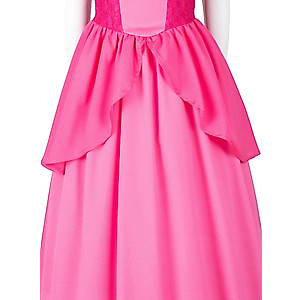 Pink Princess Dress for Girls, Kids Princess costume with Crown Gloves Wand Earrings 8-9 Years