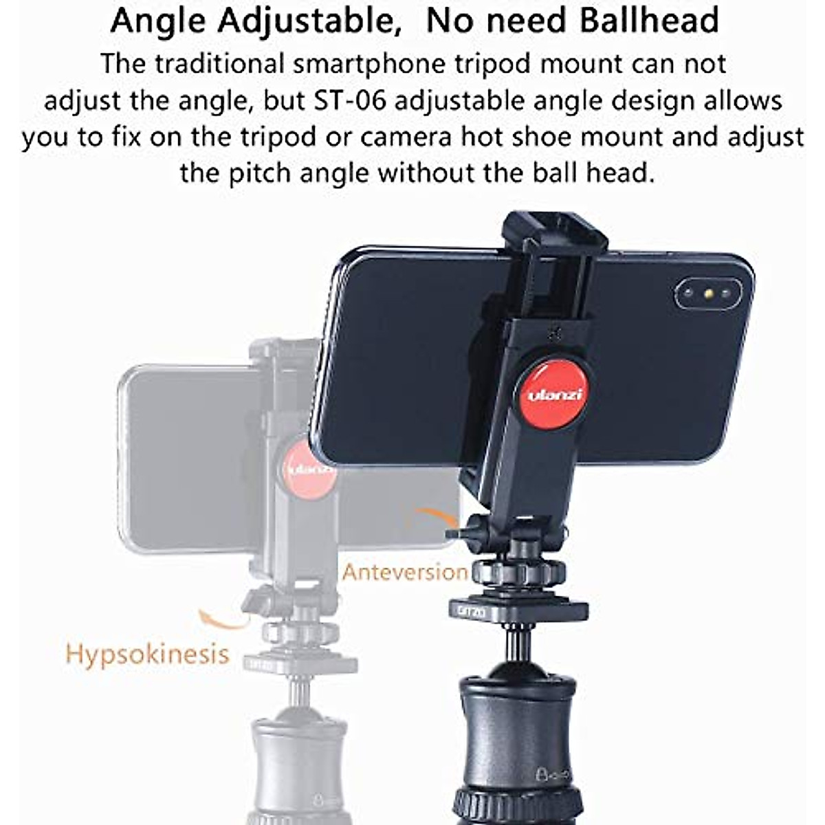 ULANZI ST-06 Camera Hot Shoe Phone Holder Flexible Phone Tripod Mount Adapter w Cold Shoe Mount for Microphone LED Light for DJI Ronin SC iPhone Samsung Canon Nikon DSLR Camera Ring Light Photography