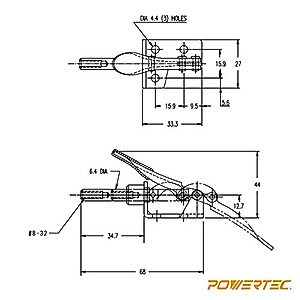POWERTEC 20323 Push/Pull Quick-Release Toggle Clamp 301A - 100 lbs Holding Capacity w Rubber Pressure Tip, 2PK
