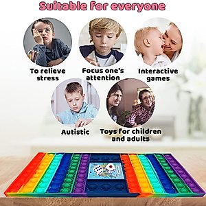 COOPEA Pop it Fidget Game with Dice, Silicone Rainbow Chess Game Board Giant Pops Push Bubble Fidget Sensory Toys for its Parent-Child Time,Jumbo Pop Game for Kids and Adults