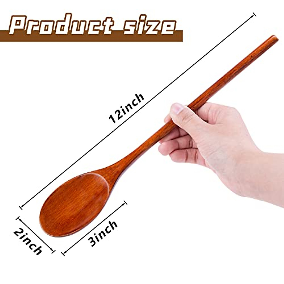 HANSGO Wooden Spoons for Eating, 6PCS 12 Inch Wood Soup Spoons Long Handle Spoons Table Spoon Serving Spoons with Japanese Style Utensil Set for Kitchen Cooking Mixing Stirring