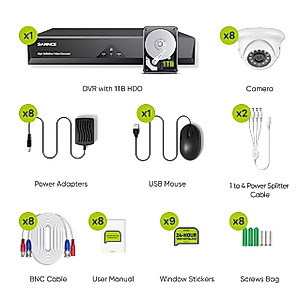 SANNCE Wired Security Camera System, 8CH CCTV DVR with 1TB Hard Drive and 8Pcs Outdoor Surveillance Cameras, Support 100ft Night Vision, Waterproof, Remote Access, Motion Alert, for 24/7 Recording