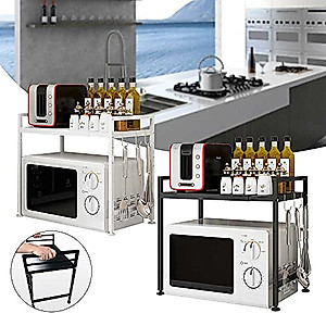 Kitchen Countertop Organizer Expandable Kitchen Organization Spice Storage Microwave Rack Table Shelf Stainless Steel Kitchen Storage Shelf Rack 2 tier Countertop Organizer for Kitchen Counter