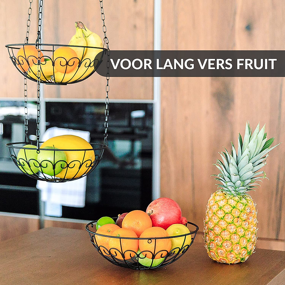 Chefarone Hanging Fruit Basket and Vegetable Basket - 3 Tier Hanging Storage Rack (Black)