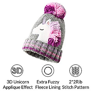 accsa Toddler Kids Girl Novelty Colorful Knit Unicorn Pony Beanie Hat Age 6-9 YRS Grey
