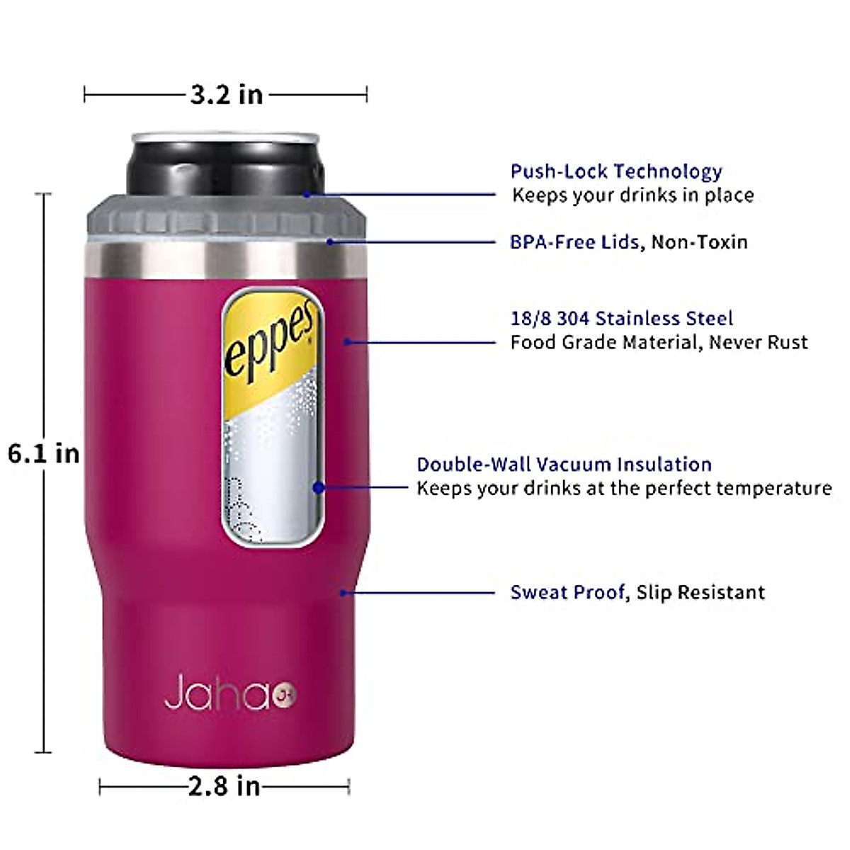 Jahao 4-in-1 Can Cooler, Stainless Steel Double-Wall Vacuum Insulated Beer Cooler/Can Holder/Slim Can Coolers for 12oz Cans, Slim Cans and Beer Bottles, or as a 14oz Coffee Mug