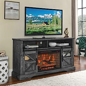 Electric Fireplace 60 Inch Electric Fireplace with Door Sensor Entertainment Center - Dark Country Oak