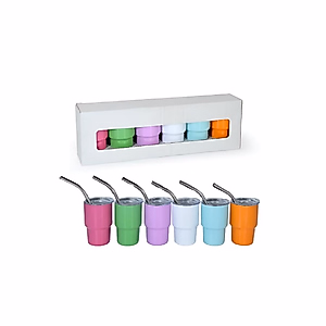 LIPSBOR 2 oz Mini Tumbler Shot Glass with Straw and Lid,Colorful Mini Tumbler Cups,Stainless Steel Cute Cups with Lids and Straws