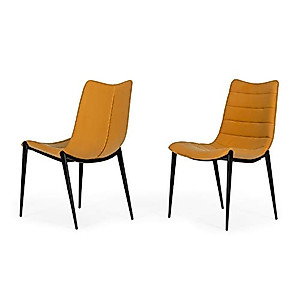 Limari Home Medard Collection Industrial Style Eco-Leather Upholstered Dining Chair with Black Powder Coated Iron Legs (Set of 2), Tan