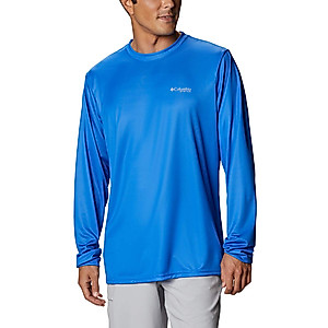 Columbia Men's Terminal Tackle PFG State Triangle Long Sleeve, Moisture Wicking, UV Sun Protection, Vivid Blue/Tn Flag, 5X Tall
