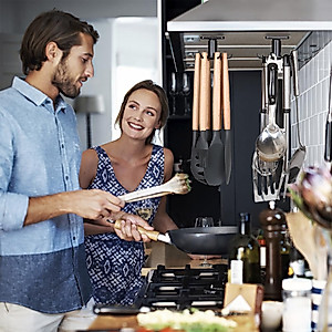 HQahnekme 2pcs 360 °Rotation Utility Hooks,Under Cabinet Kitchen Hooks,Nail Free Adhesive Kitchen Utensils Hanging Hooks for Kitchen Utensils/Tools/Towel/Knife(Black)