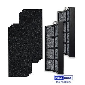 PUREBURG Replacement Filter Set Compatible with Hunter HPF500 Tower Air Purifier, 2-Pack H13 HEPA + 8 Activated Carbon Pre-Filters Air Clean Dust VOCs