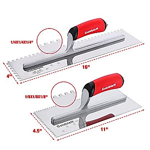 Goldblatt 2-Piece Notch Trowel Set, 1/8"X1/8" Square & 1/4"X1/4" Square, Made of Premium Stainless Steel with Soft Grip Handle, Perfect for Masonry Tile Work