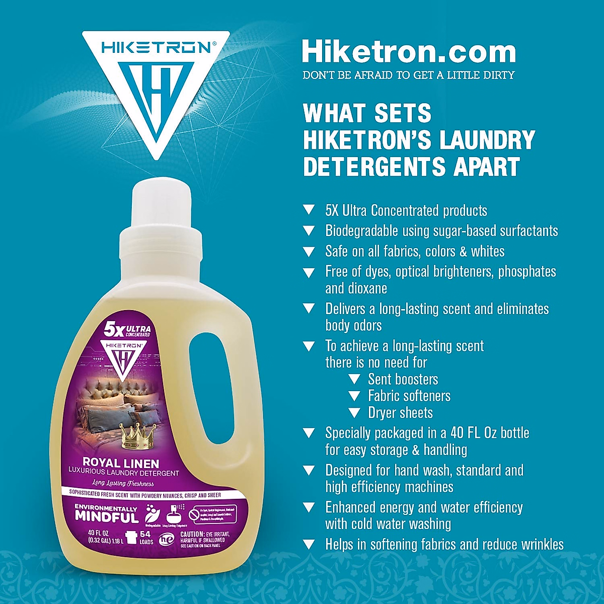 Hiketron Royal Linen Liquid Laundry Detergent, 5x Ultra Concentrated, Tough Stains Remover, Long Lasting Scent (40 Fl Oz, Pack of 1)