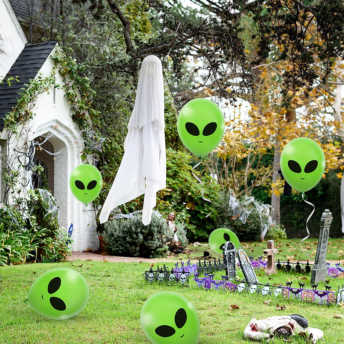 Whaline 65Pcs Alien Balloons Green Alien Party Latex Balloons UFO balloons Outer Space Aliens Decorations for Birthday Party Baby Shower Supplies Home Backdrop Decorations