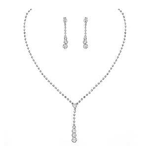 Unicra Bride Silver Bridal Necklace Earrings Set Crystal Wedding Jewelry Set Rhinestone Choker Necklace for Women and Brides (3 piece set - 2 earrings and 1 necklace)(A Silver)