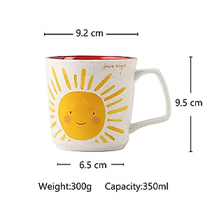 TREEWOO Coffee Mug Latte Milk Tea Ceramic Cup with Sun Rainbow Cute Bright Watercolor Pattern 350ML Weather Mugs Christmas Birthday Anniversary Thanksgiving Gift