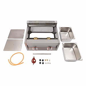 Propane LPG Gas Deep Fryer 2 Burners Commercial Countertop Deep Gas Fryer Natural Gas Food Warmer Stainless Steel 6L ×2 for French Fries Restaurant Home Kitchen, without Baskets (US Stock)