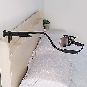 B-Land Bed Phone Holder Gooseneck Mount, Clip Cell Phone Holder for Desk Flexible Arm Clamp Mount Stand for Phone 11 Pro XS Max XR X 8 7 6 Plus Samsung S10 S9 S8 Nintendo Switch (Black)