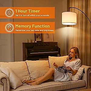 OUTON Arc Floor Lamp with Remote Control, 81" Height Dimmable LED Floor Lamp with Stepless Color Temperature, Modern Tall Standing Lamp with Adjustable Hanging Drum Shade for Living Room, Bedroom