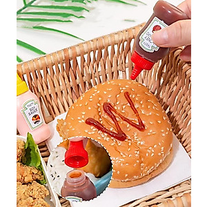 LOPURO 4Pcs Mini Ketchup Bottle, 25ml Plastic Condiment Squeeze Bottles Refillable Ketchup Soy Sauce Honey Salad Dressing Container Bottles with Screw Cap for Camping Office School BBQ Bento Box