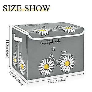 innewgogo Sunflower Bike Storage Bins with Lids for Organizing Collapsible Storage Cube Bin with Handles Oxford Cloth Storage Cube Box for Car