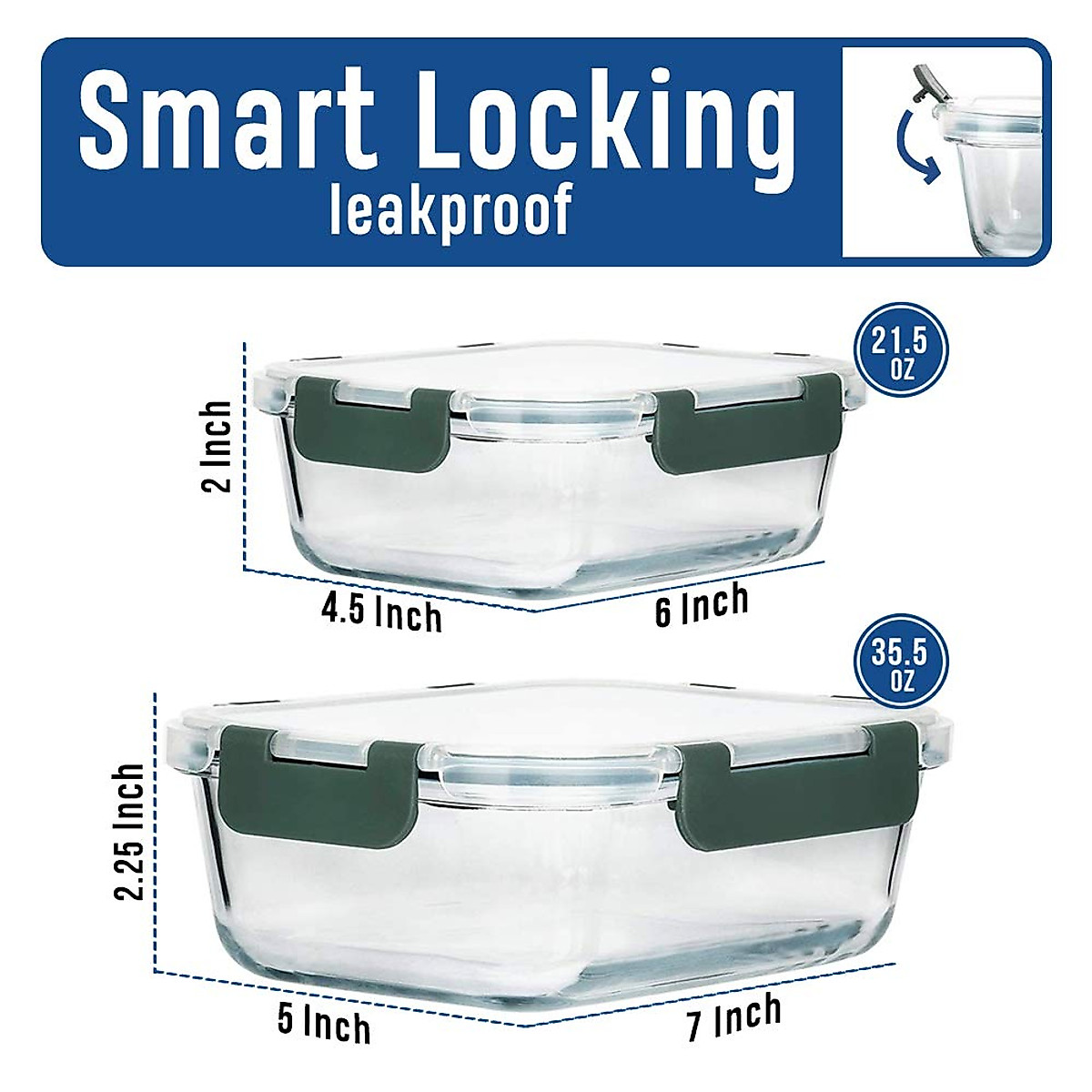 LYTIO Glass Food Containers Storage Organizers for Kitchen Pantry | BPA Free | Leak Proof | Odor Proof | Stain Resistant | 12 Sets | Freezer and Oven Safe(Gray)