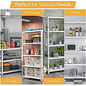 Tangkula Garage Storage Shelves for Free Combination, 5-Tier Heavy Duty Metal Shelving Unit, Multipurpose Organizing Rack for Basement Warehouse Garage, Simple Assembly, 39 x 16 x 74 Inch (1, White)