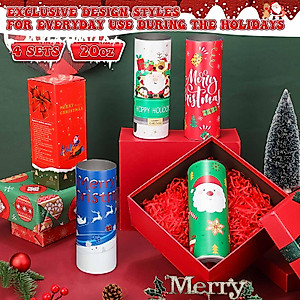 Mifoci 4 Pcs Christmas Skinny Tumblers Set 20 oz Christmas Stainless Steel Tumbler with Lid and Straw Christmas Double Insulated Cup Coffee Mug Tumbler Xmas Gift Set for Women Men Family, 4 Styles