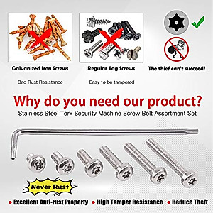 Hilitchi 90Pcs 6Sizes M3 Button Head Torx Security Screws Stainless Steel Tamper Proof Screws w T10 Bit, M3x4/6/8/12/16/20