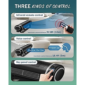 Hanchen Air Purifier Fan with Voice Control, Bladeless Wall Mount Fan Oscillating Fan Cooling Fan for Bedroom Air Circulator Fan with Remote Touch Panel Control 7H Timer, One-touch Air Purification ＆ Circulation 28"