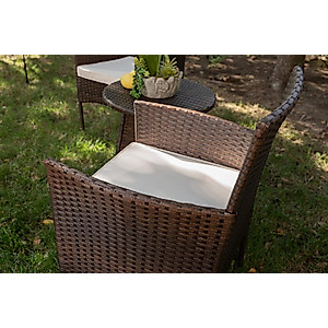 Barton 3 Pieces Bistro Chair Set w/Glass Table Beige Outdoor Patio Furniture Wicker Rattan Modern Conversation Chat Seating
