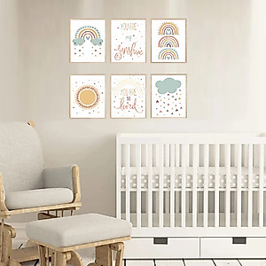 LLOSEUP Boho Nursery Wall Art Prints Rainbow Weather Wall Decor Set of 6 Unframed Heart Rain You Are My Sunshine Inspirational Wall Decoration for Boy Girl Child Room Playroom Bedroom 8x10 Inch