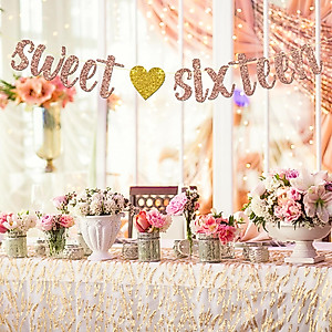 Maicaiffe Rose Gold Glitter Sweet Sixteen Banner - Happy 16th Birthday Banner - 16th Birthday Party Decorations for Girls - Sixteen Years Old Decorations