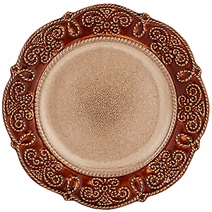 Elama Round Decorated Stoneware Scallop Embossed Dinnerware Dish Set, 16 Piece, Salia