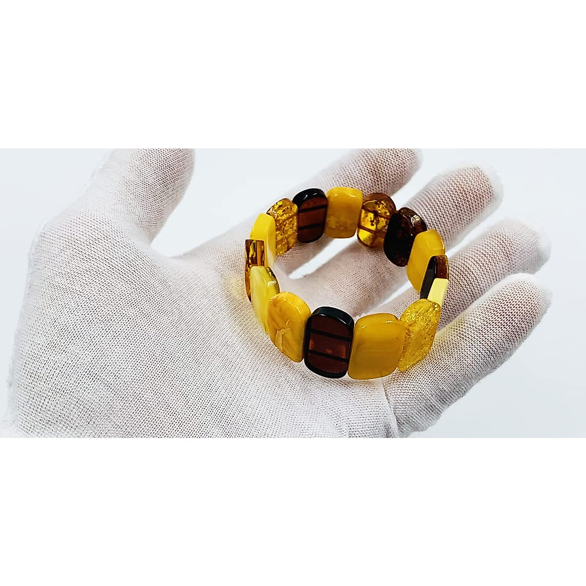 Natural Baltic Amber Stretch Bracelet - Hand Made from Polished/Certified Baltic Amber Beads(Multicolor)