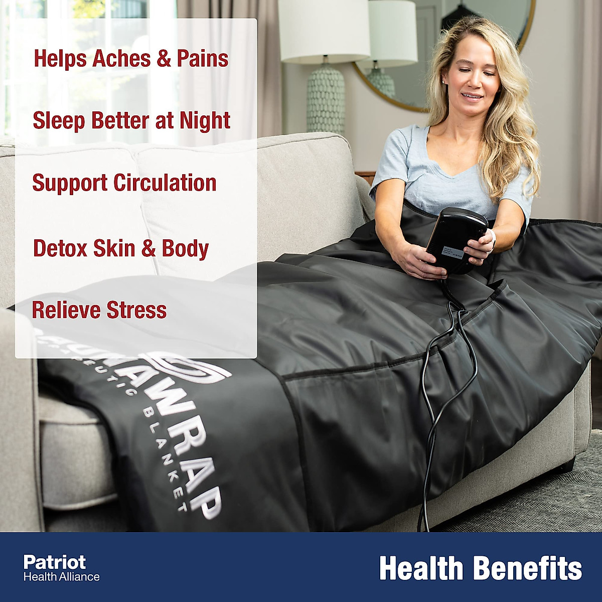 SaunaWrap Infrared Sauna Blanket - Personal Sauna for Home Therapy - Portable Full Body Detox - Body Relief and Deeper Sleep - Temperatures up to 176°F - Sweatproof - Easy to Clean - 74” Length