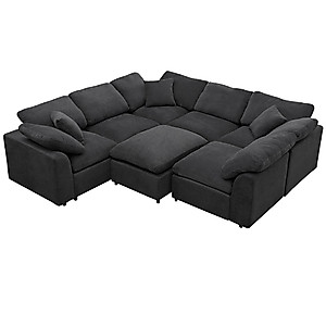 FANYE Oversized 7 Seater Modular Cushions Sectional Sofa Couch with Movable Ottoman,U-Shaped Corner Deep Seat Sectional&Couch Convertible Spacious Sleeper Sofabed for Home Apartment Living Room Sets