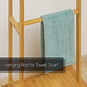 MoNiBloom Coat Rack with 6 Hooks, Bamboo Freestanding Garment Rack with Botton Shelf for Entryway Bedroom Living Room Office, Natural