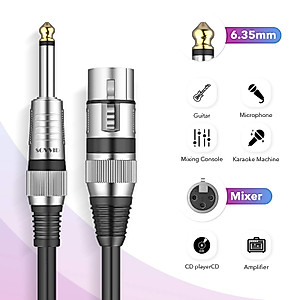 Sovvid 10FT XLR Female to 1/4 inch 6.35mm TS Mono Jack Unbalanced Microphone Cable Cord Wire, Quarter inch TS Female Mic Cord for Dynamic Microphone
