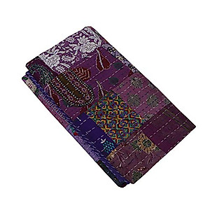 Kantha Quilt, Indian Cotton Bedspread, Twin Size Reversible Bed Sheet, Handmade Kantha Throw,Floral Bed Cover