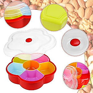 Hslife Separable Colored Flower Shaped Fruit Bowl Snacks Bowl, Candy and Nut Serving Container Appetizer Tray with Lid, 6 Compartment Plastic Food Storage Organizer