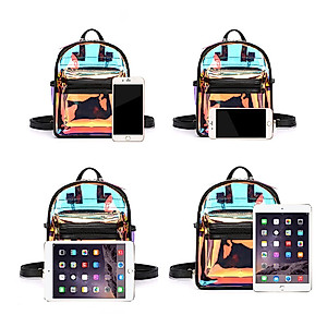 jascaela Clear Hologram Mini Backpack Waterproof PVC Shoulder Bag Casual Travel Daypack for Women Girls (Black)